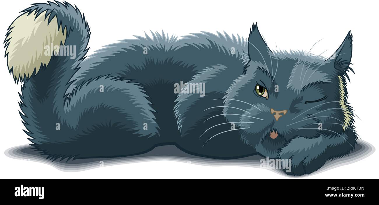 Lying cat with raised by tail watches one eye Stock Vector Image & Art ...