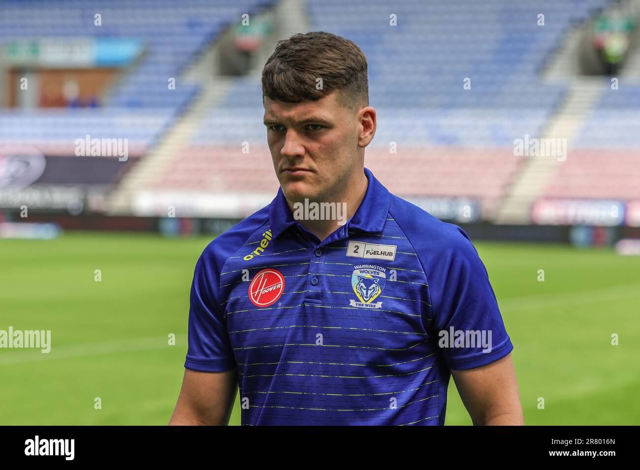 Josh Thewlis #2 of Warrington Wolves arrives during the Betfred ...