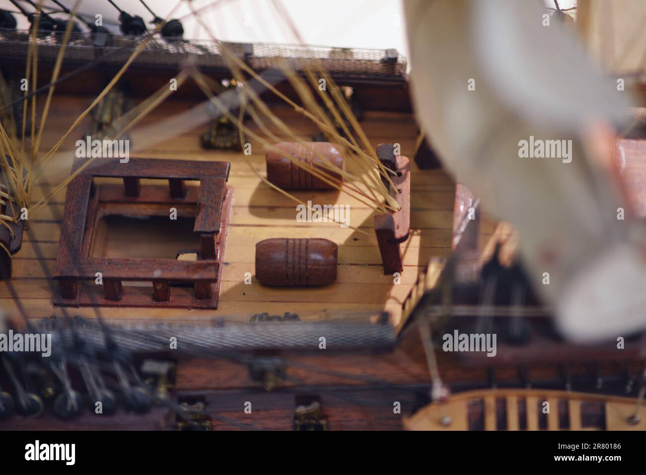 Antique gun ship with boats and sails, mock-up. Old objects of the 18th ...