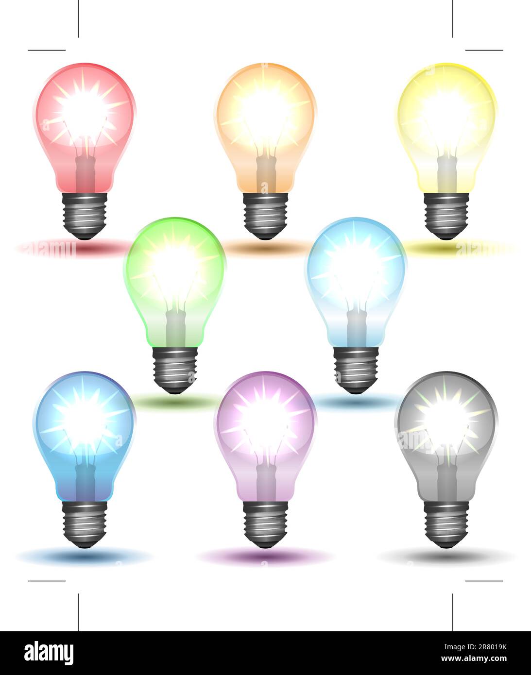 Color set of glowing bulbs with shadows, vector illustration, eps10 ...