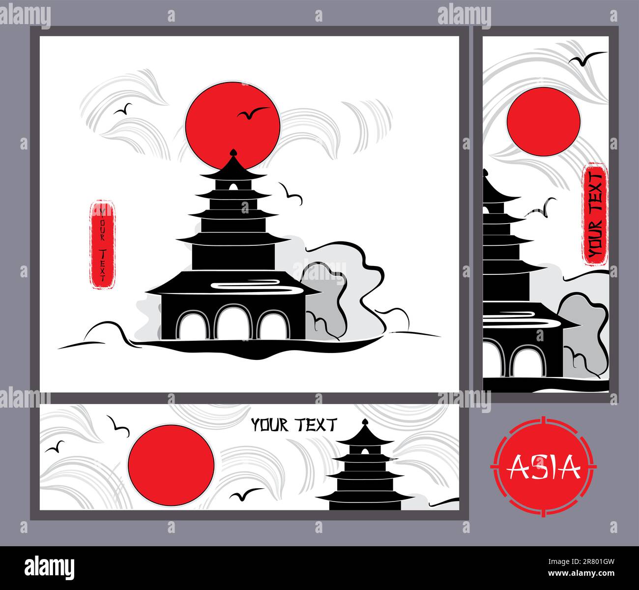 pagoda - shaolin-temple and the rising sun - vector drawing ...