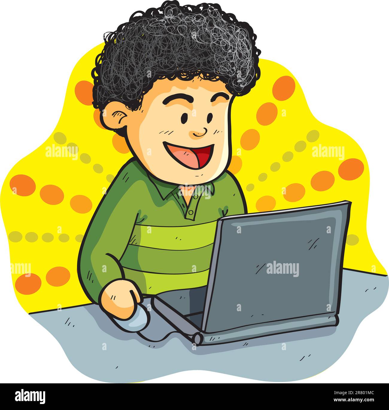 cartoon illustration of boy playing laptop for games Stock Vector Image ...