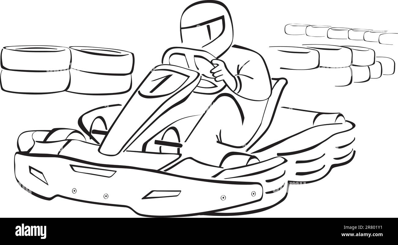 Go kart racing on circuit, black and white illustration Stock Vector ...