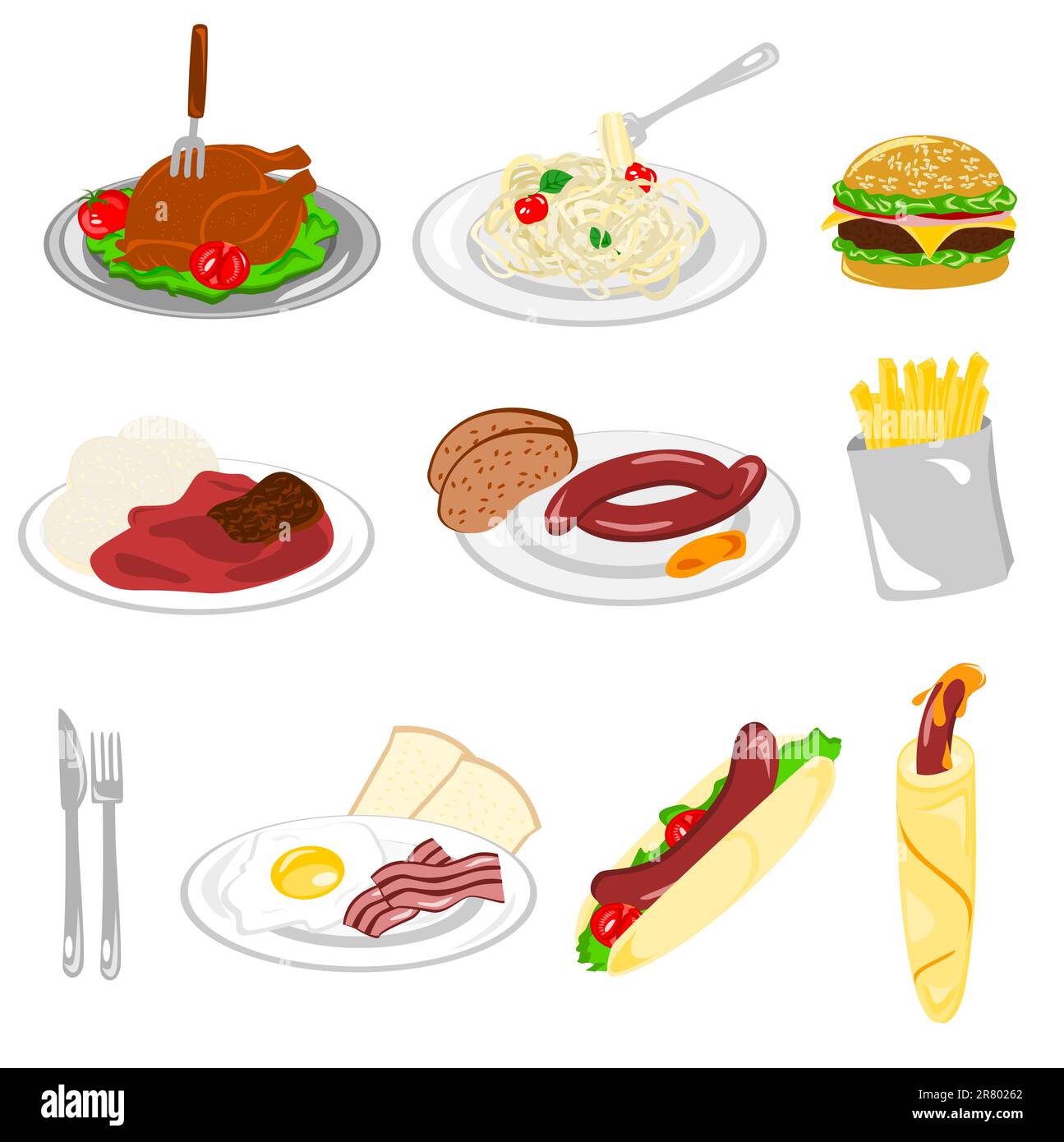 Illustration of different kind of food with white background Stock ...