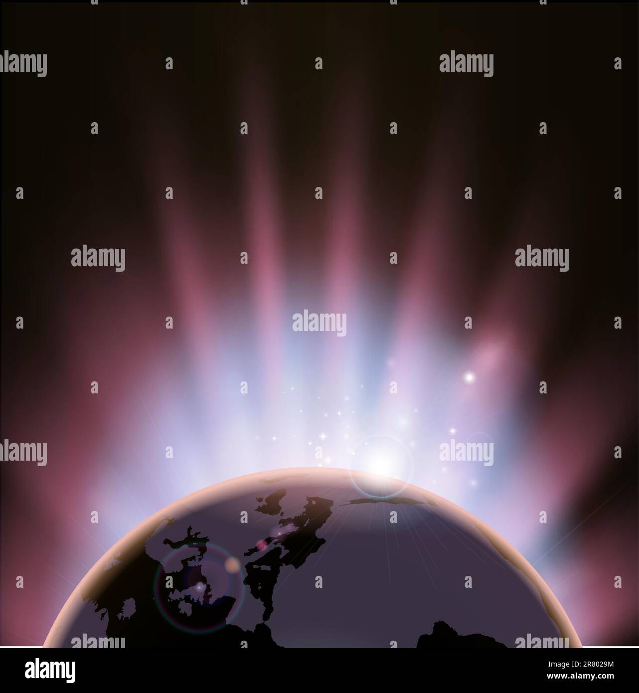 An illustration of the earth eclipsing the sun as it rises over it ...