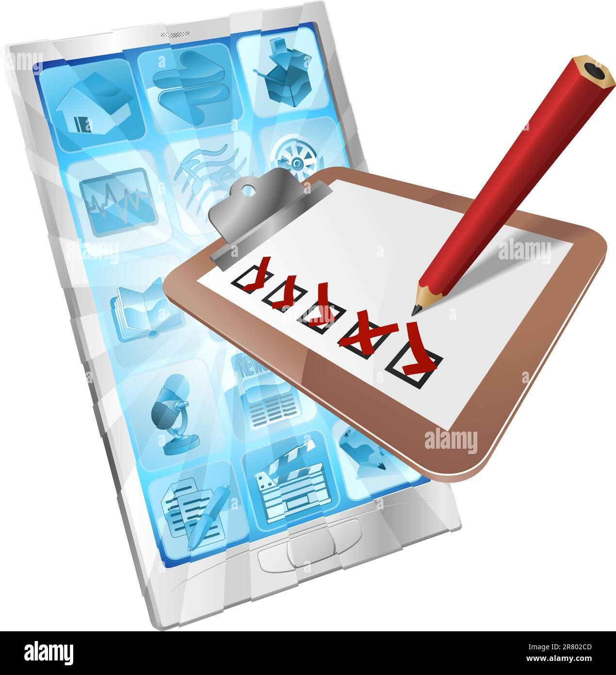 An illustration of a clipboard with pencil marking on it coming out of ...