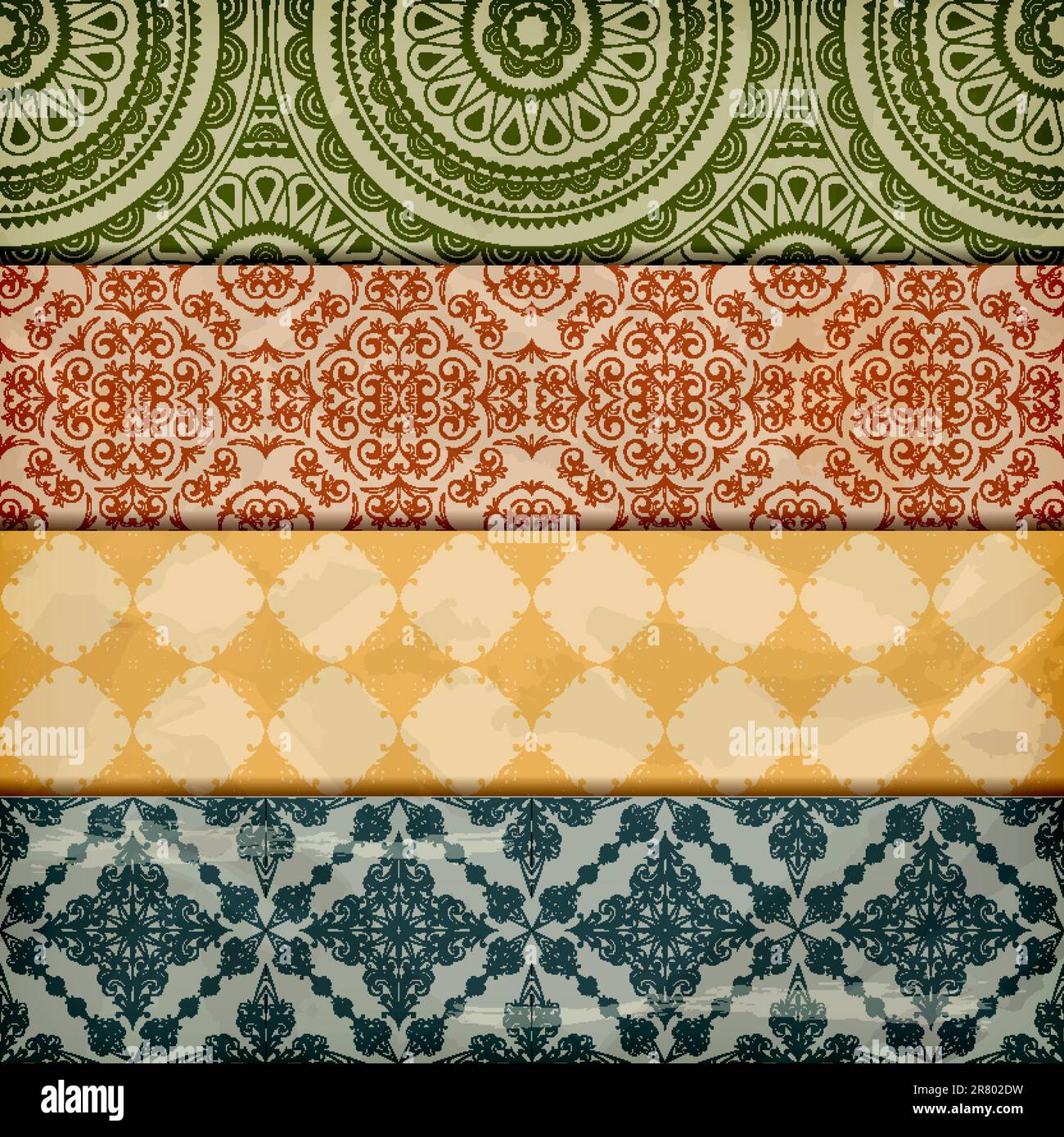 vector seamless floral borders on crumpled paper, grunge texture, eps ...