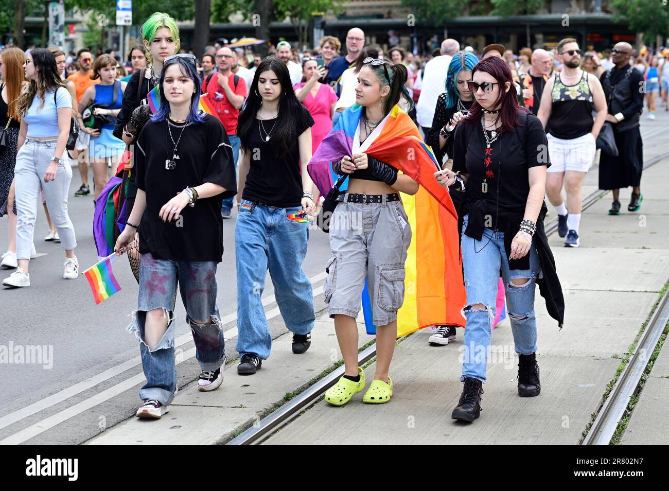 Vienna, Austria. June 17, 2023. Rainbow Parade on Vienna's Ringstrasse ...