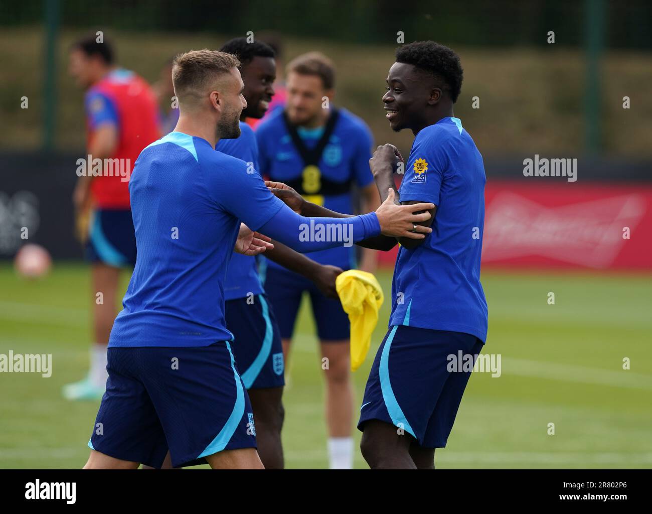 England's Luke Shaw (left) and Bukayo Saka during a training session at ...