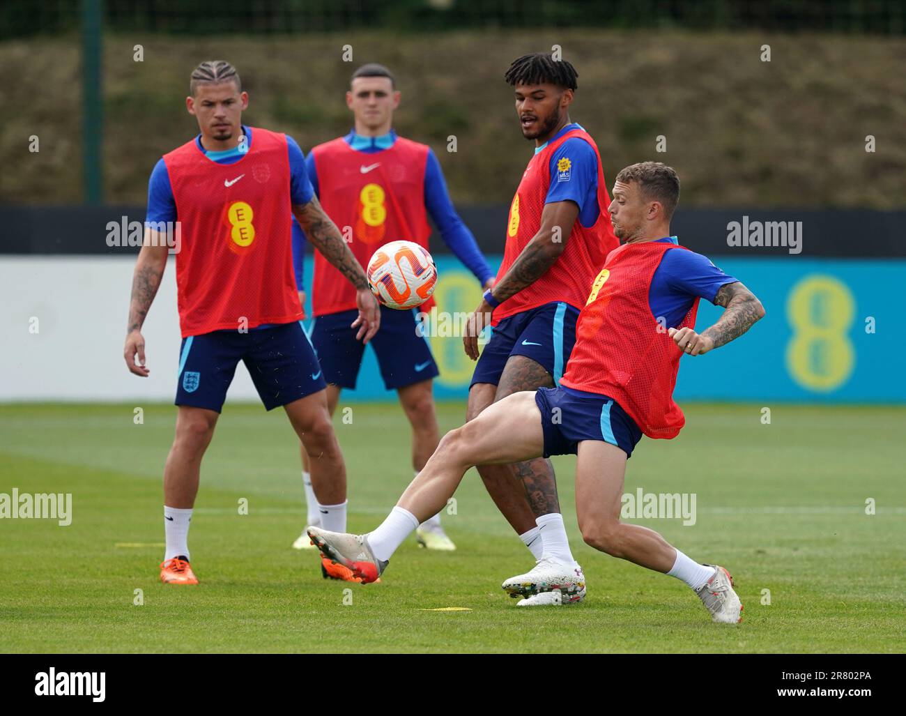 Left to right, England's Kieran Phillips, Phil Foden, Tyrone Mings and ...