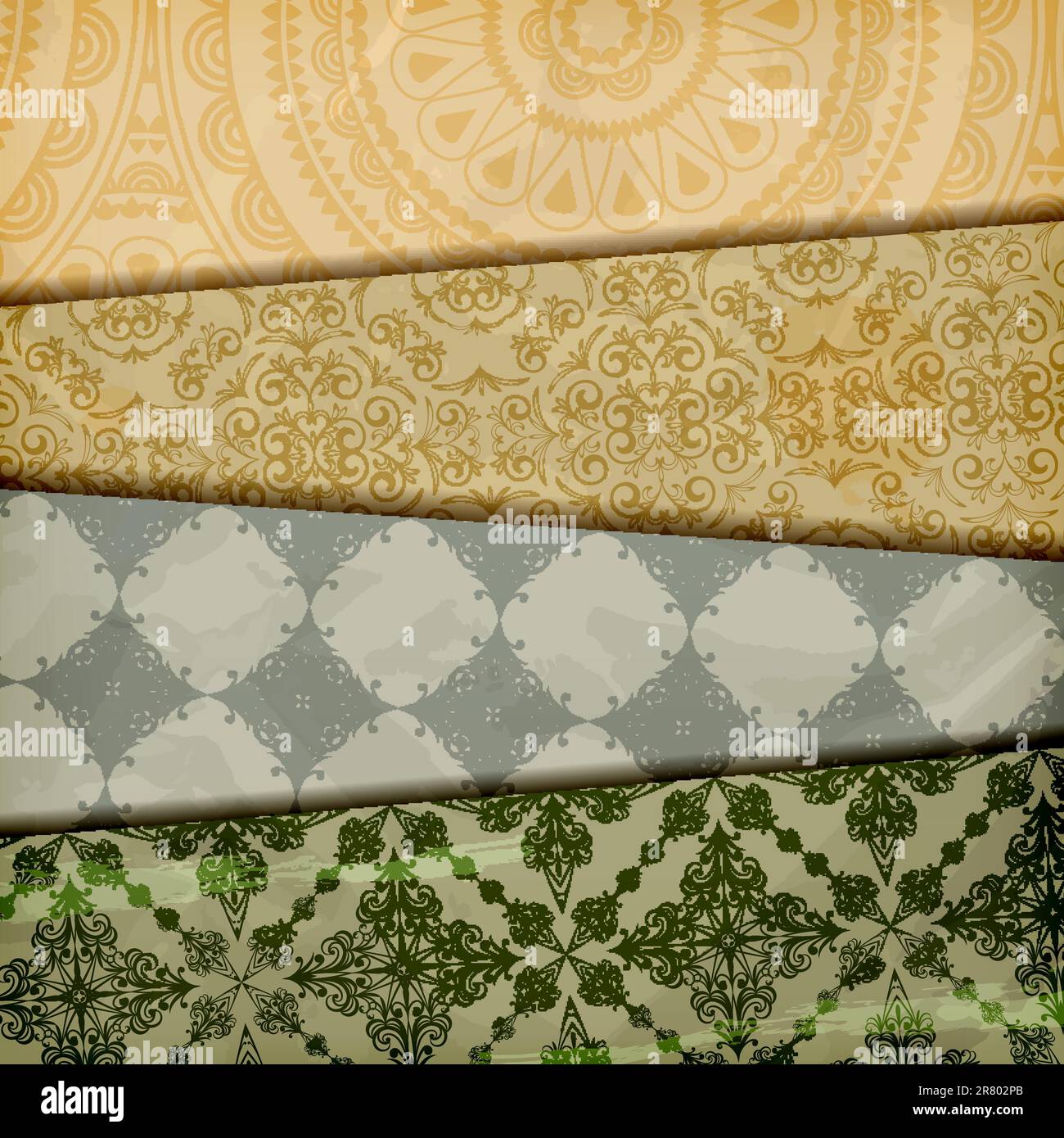 vector floral borders on crumpled paper texture, grungy texture, eps 10 ...