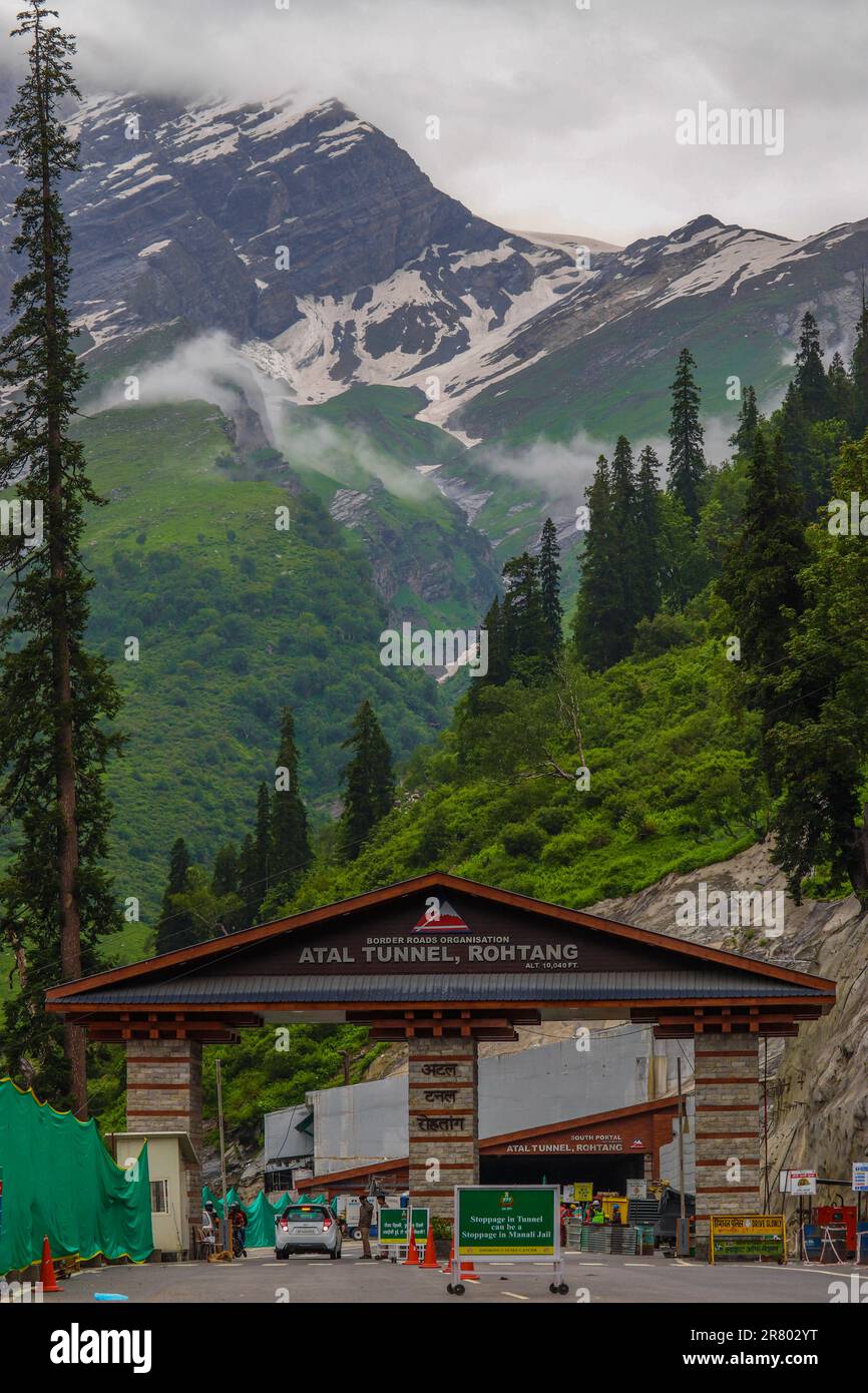 beautiful atal tunnel and Himalayan ranges cover with snow Stock Photo ...
