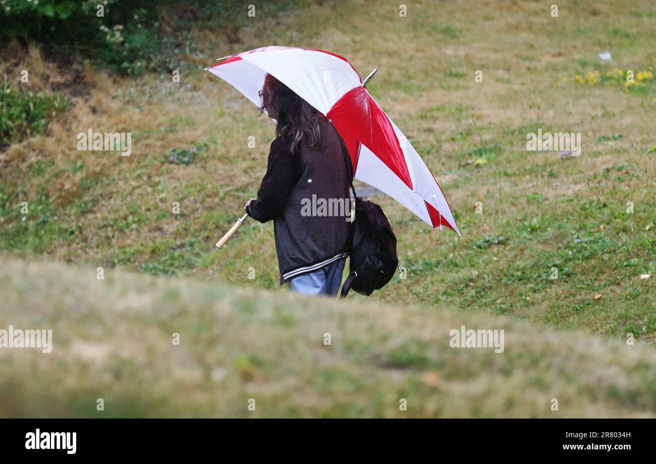 Seasonal weather, rainy weather during Sunday in Motala, Sweden. The ...