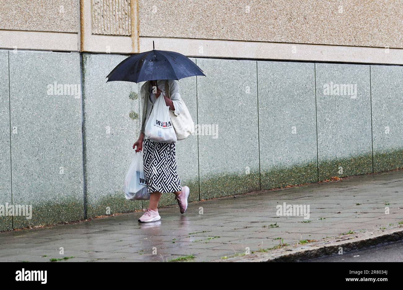 Seasonal weather, rainy weather during Sunday in Motala, Sweden. The ...