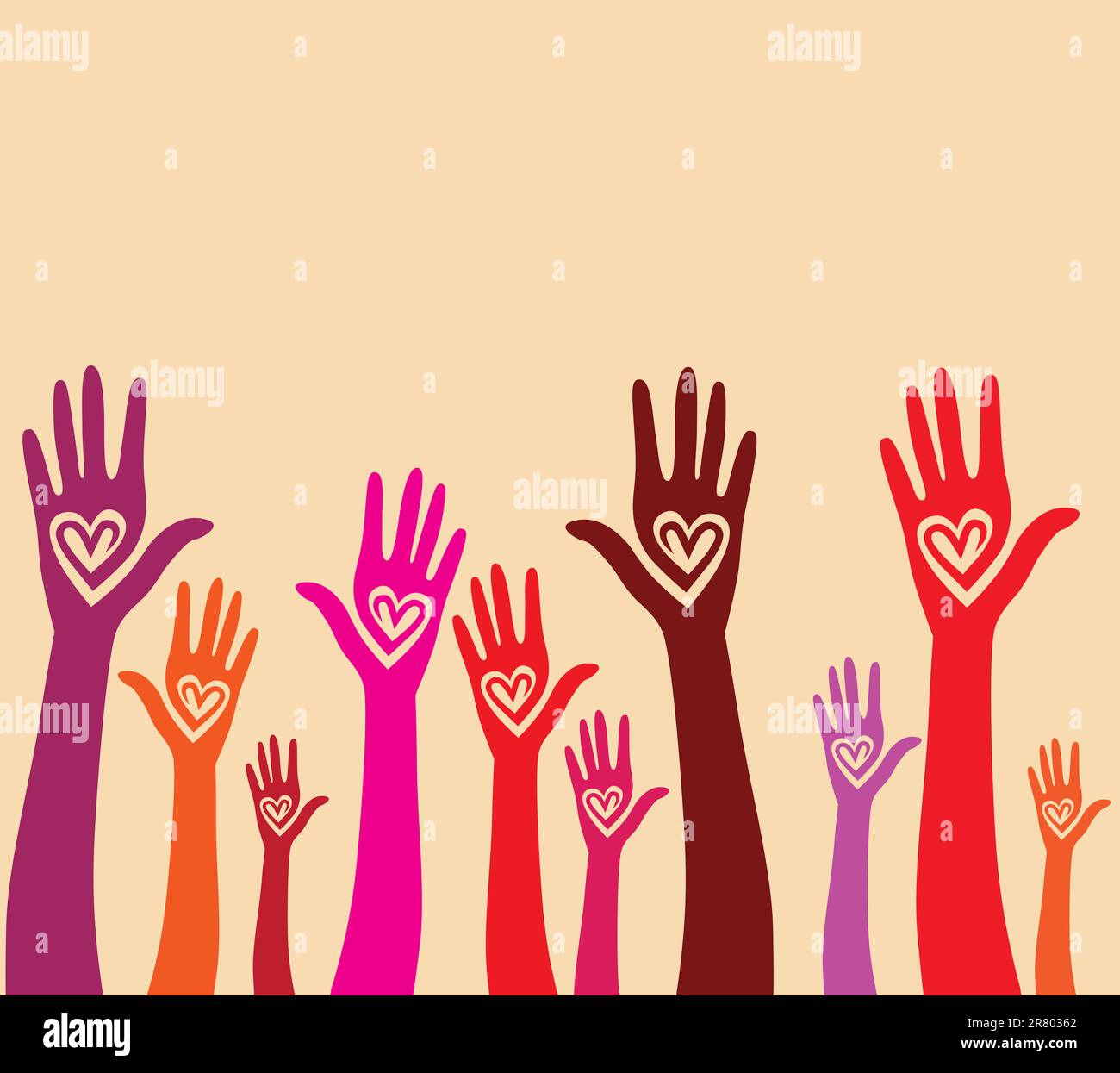 People support hand like heart united seamless background. Vector ...