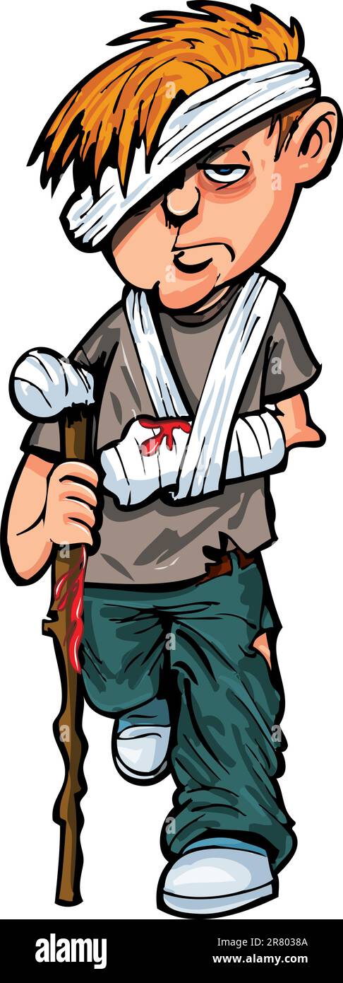 Cartoon injured man with walking stick and bandages. Isolated Stock Vector Image & Art - Alamy