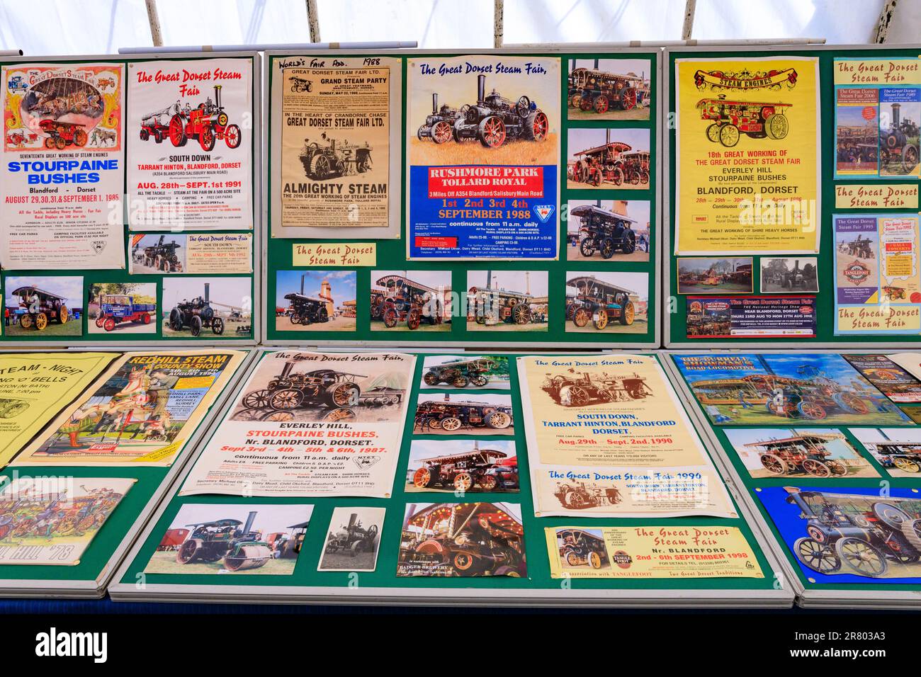 A display of vintage posters for steam and traction engine rallies at ...