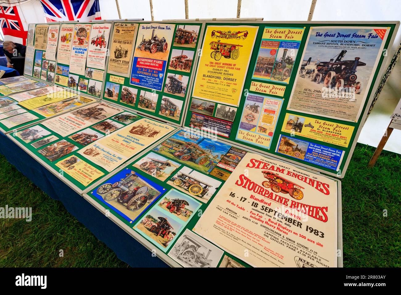 A display of vintage posters for steam and traction engine rallies at ...