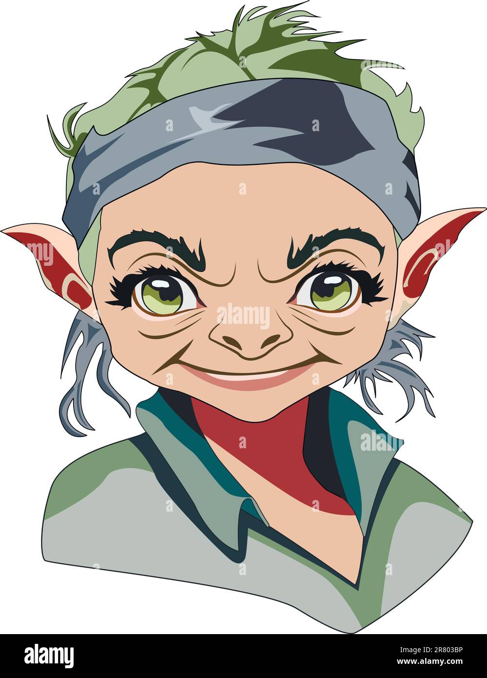 Slightly smiling cartoon cute female goblin. Vector illustration for ...