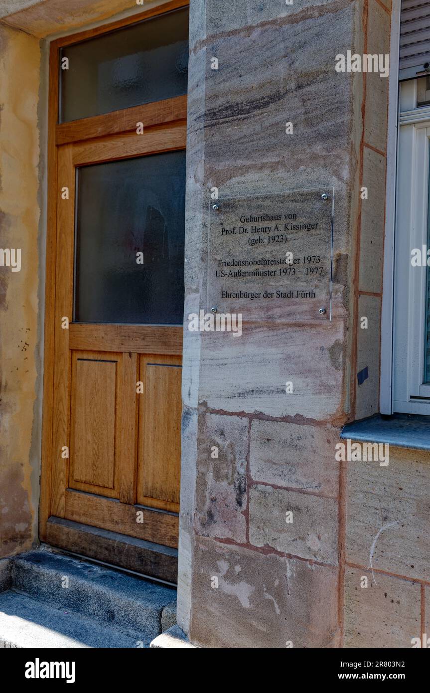 Information board at the birthplace of Henry Kissinger in Frth, Bavaria ...