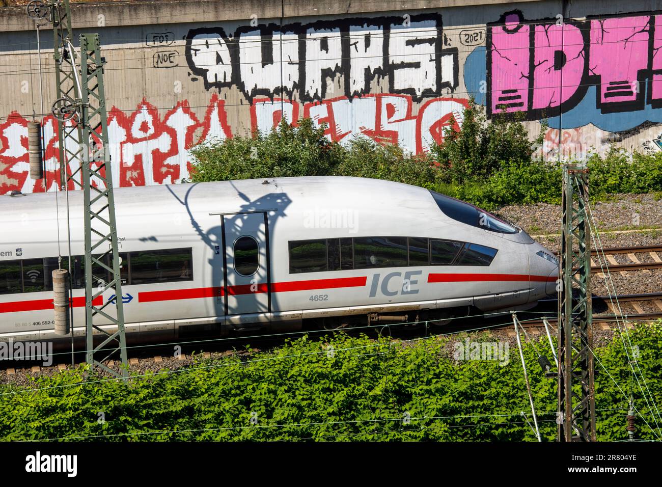high-speed train ICE 3 in the town district Deutz, Cologne, Germany ...