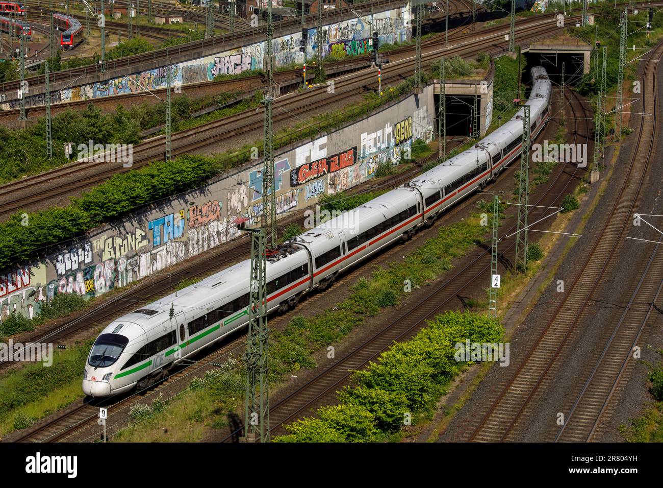 high-speed train ICE 3 in the town district Deutz, Cologne, Germany ...