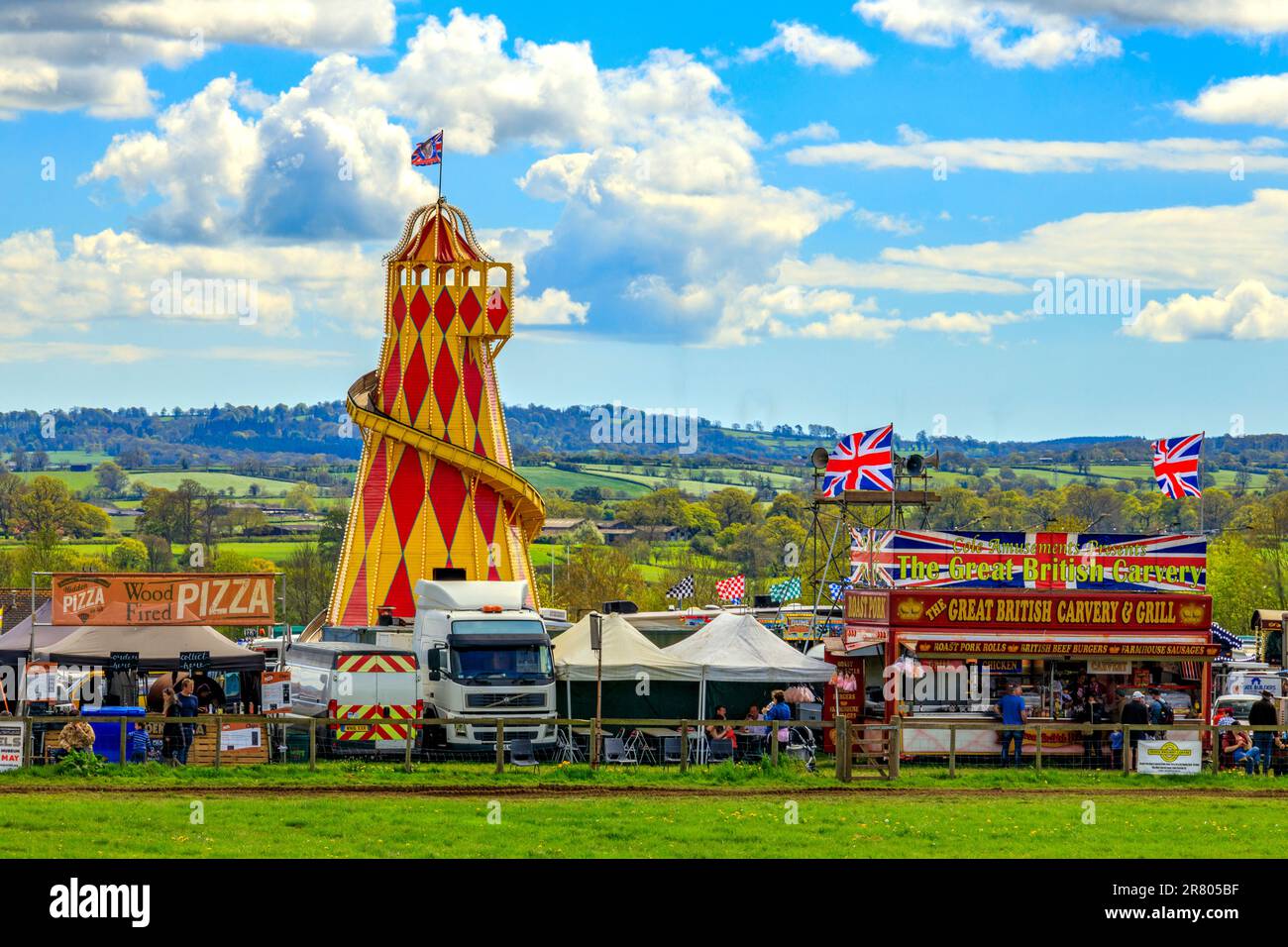 A brightly coloured helter skelter attraction at the Abbey Hill Steam ...