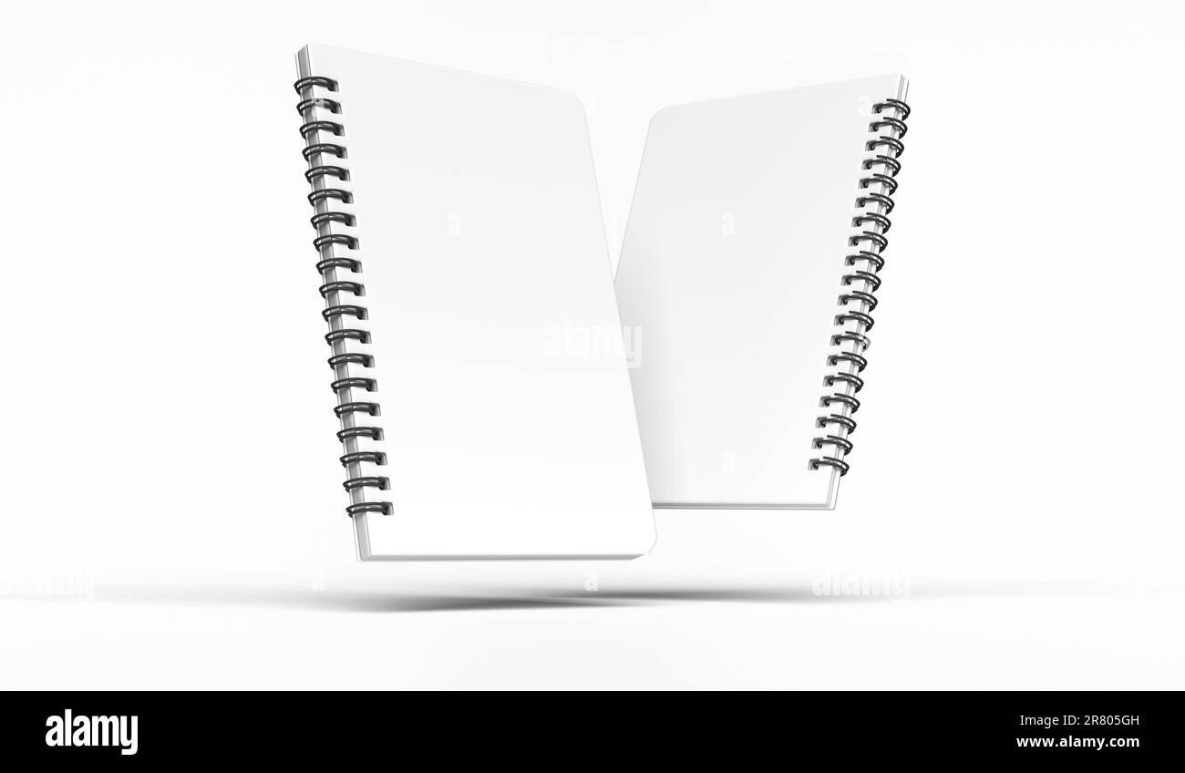 white blank notebook front and back view. 3d render mock up Stock Photo ...