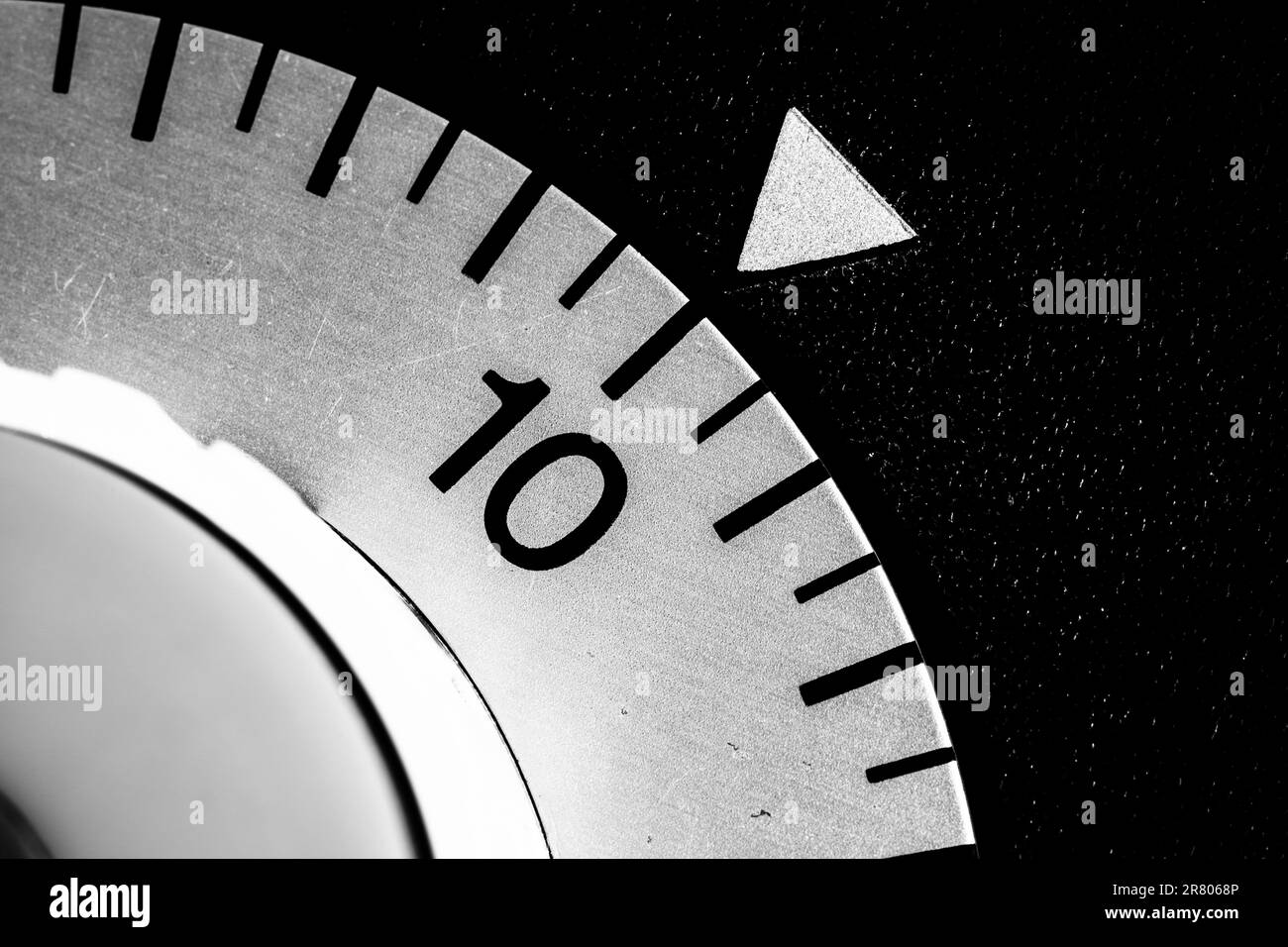 monochrome close-up of an analog laboratory timer set to ten Stock ...