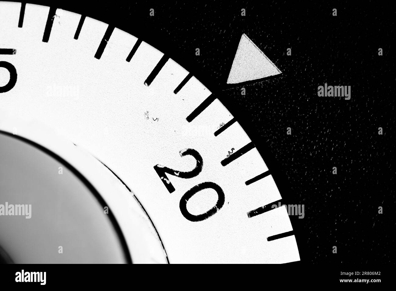 monochrome close-up of an analog laboratory timer set to 19 Stock Photo ...
