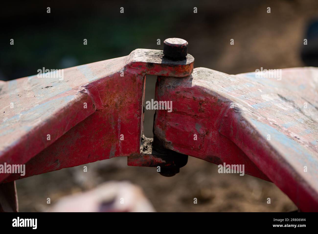 A closeup view of the coupling on a disc harrow for cultivating land ...