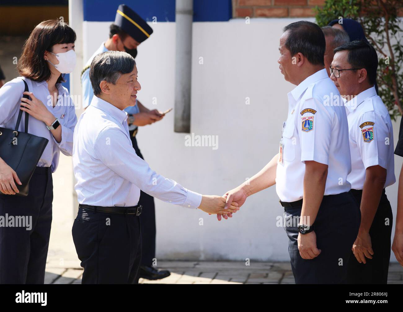 Japanese Emperor Naruhito (L) arrives at the East Pump Station of Pluit ...