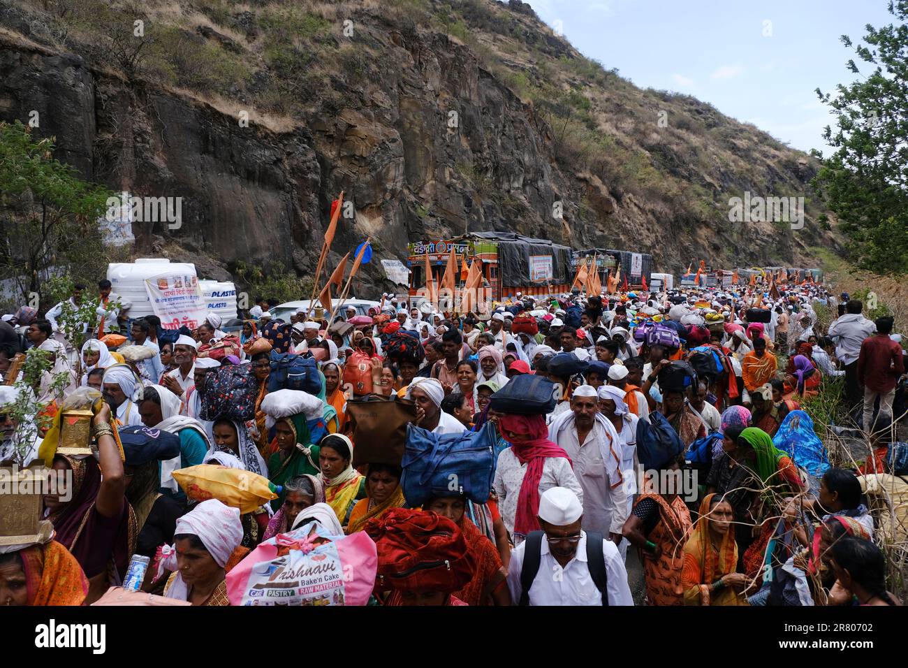 Pune, India 14 July 2023, cheerful Pilgrims at Palkhi, During ...