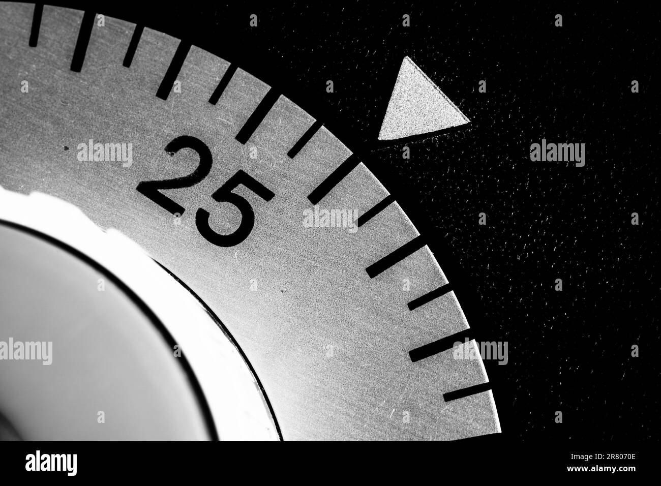 monochrome close-up of an analog laboratory timer set to 26 Stock Photo ...