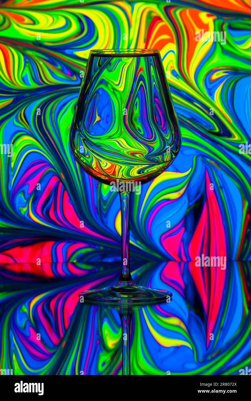 Pattern distortions seen through a glass of water. Still life Stock ...