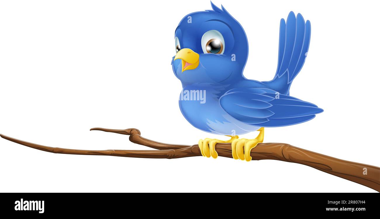A blue bird cartoon character sitting on a branch Stock Vector Image ...