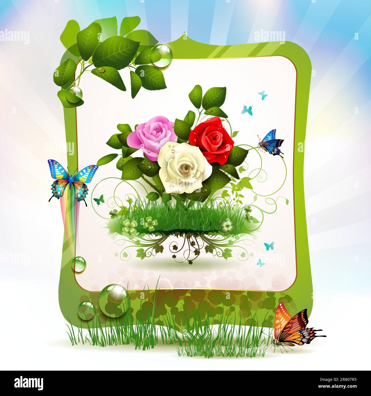 Mirror frame with roses and butterflies Stock Vector Image & Art - Alamy