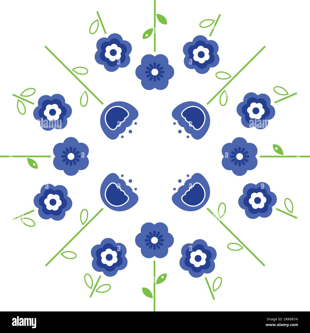 Blue flowers in circle isolated on white. Vector Stock Vector Image ...