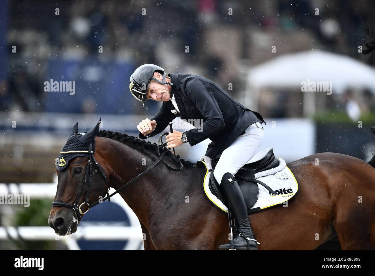 Marcus Ehning, Germany, with the horse Stargold in the jump-off during ...