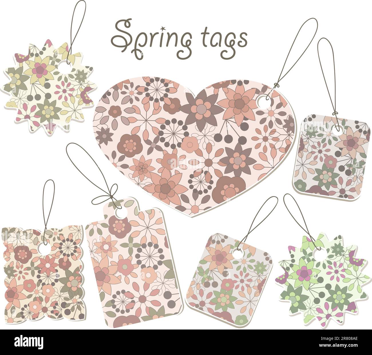 vector spring tags with floral pattern, can be used separately, no ...