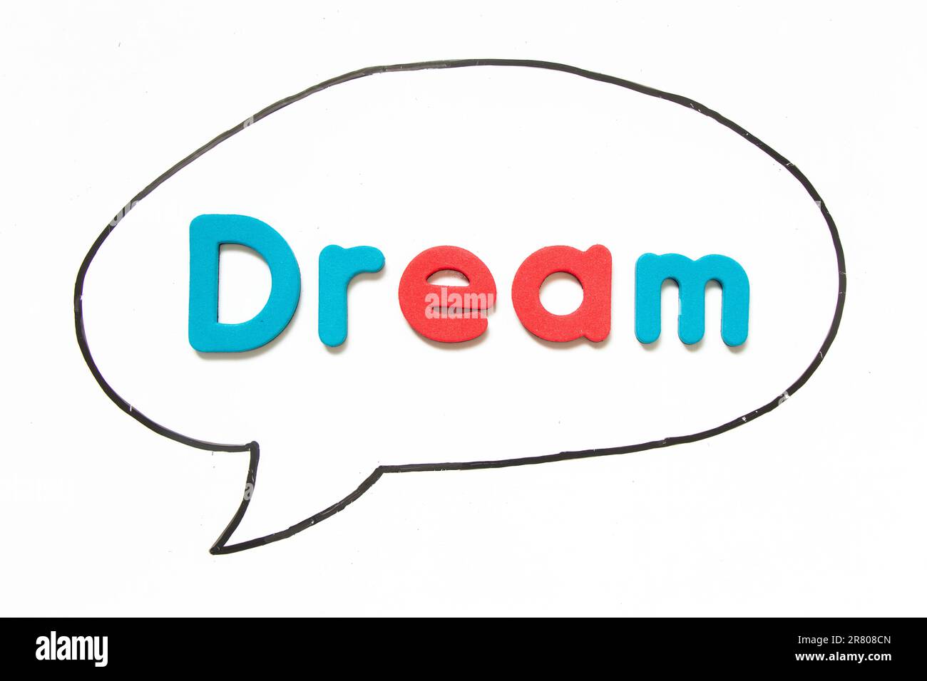 Alphabet letter with word dream in black line hand drawing as bubble ...