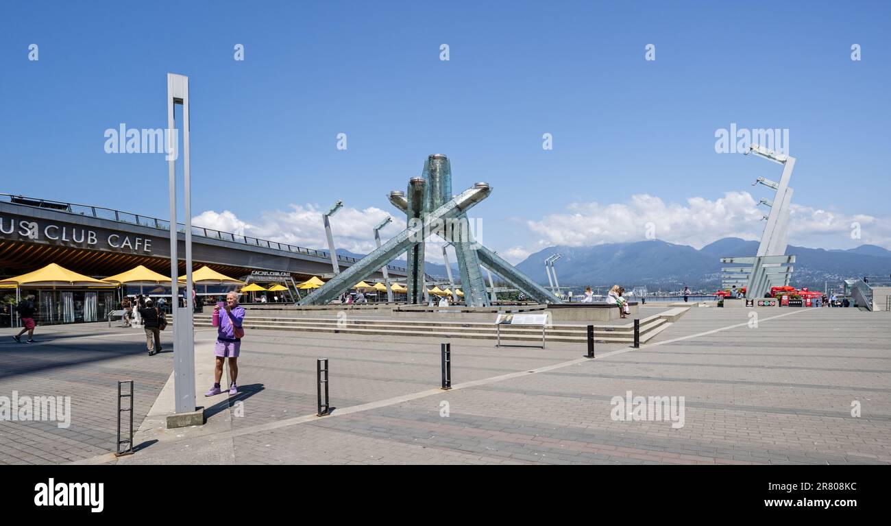 Olympic Cauldron installation in the Jack Poole Plaza, Canada Place ...