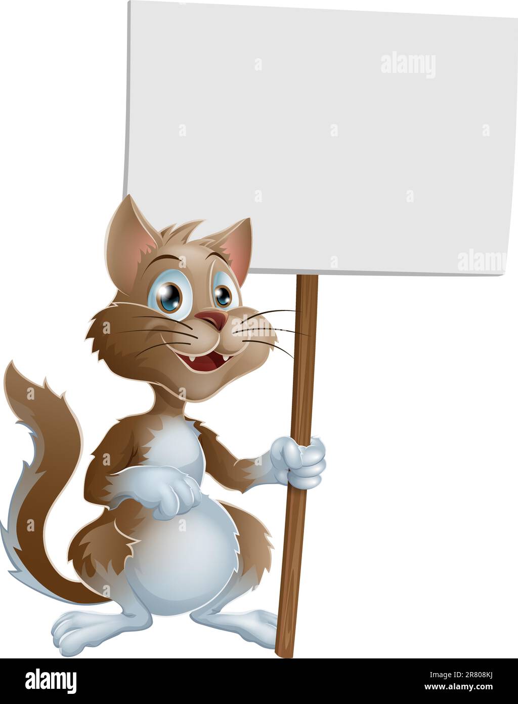 Illustration of a cute cartoon cat character holding a sign Stock ...