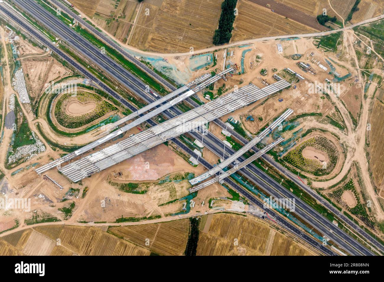 Aerial photo shows the construction of a high-speed interchange in ...
