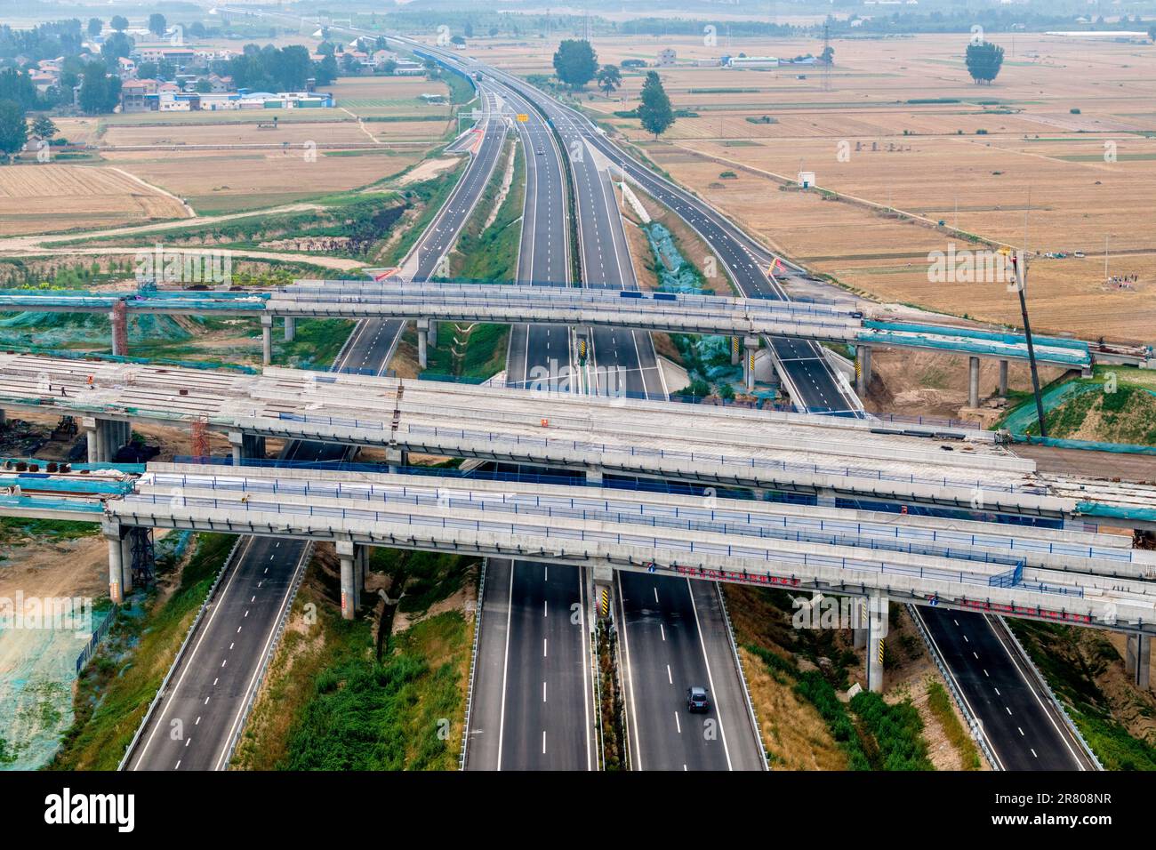 Aerial photo shows the construction of a high-speed interchange in ...