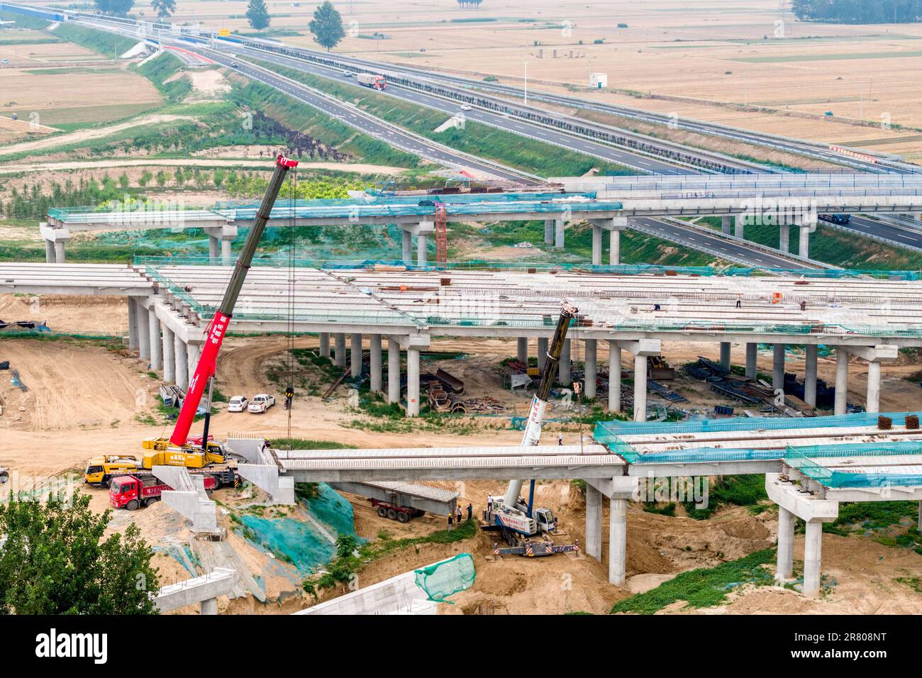 Aerial photo shows the construction of a high-speed interchange in ...