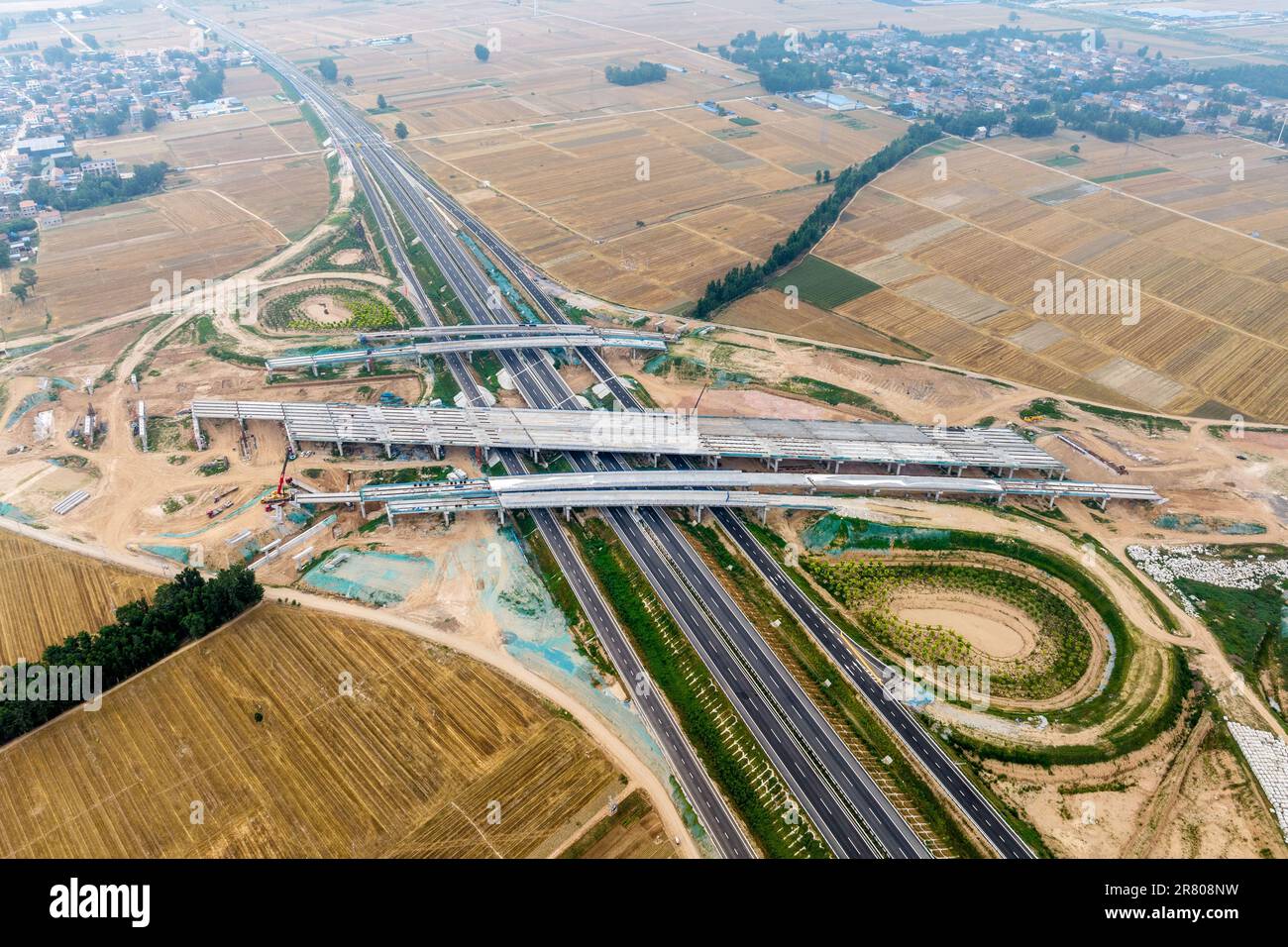 Aerial photo shows the construction of a high-speed interchange in ...