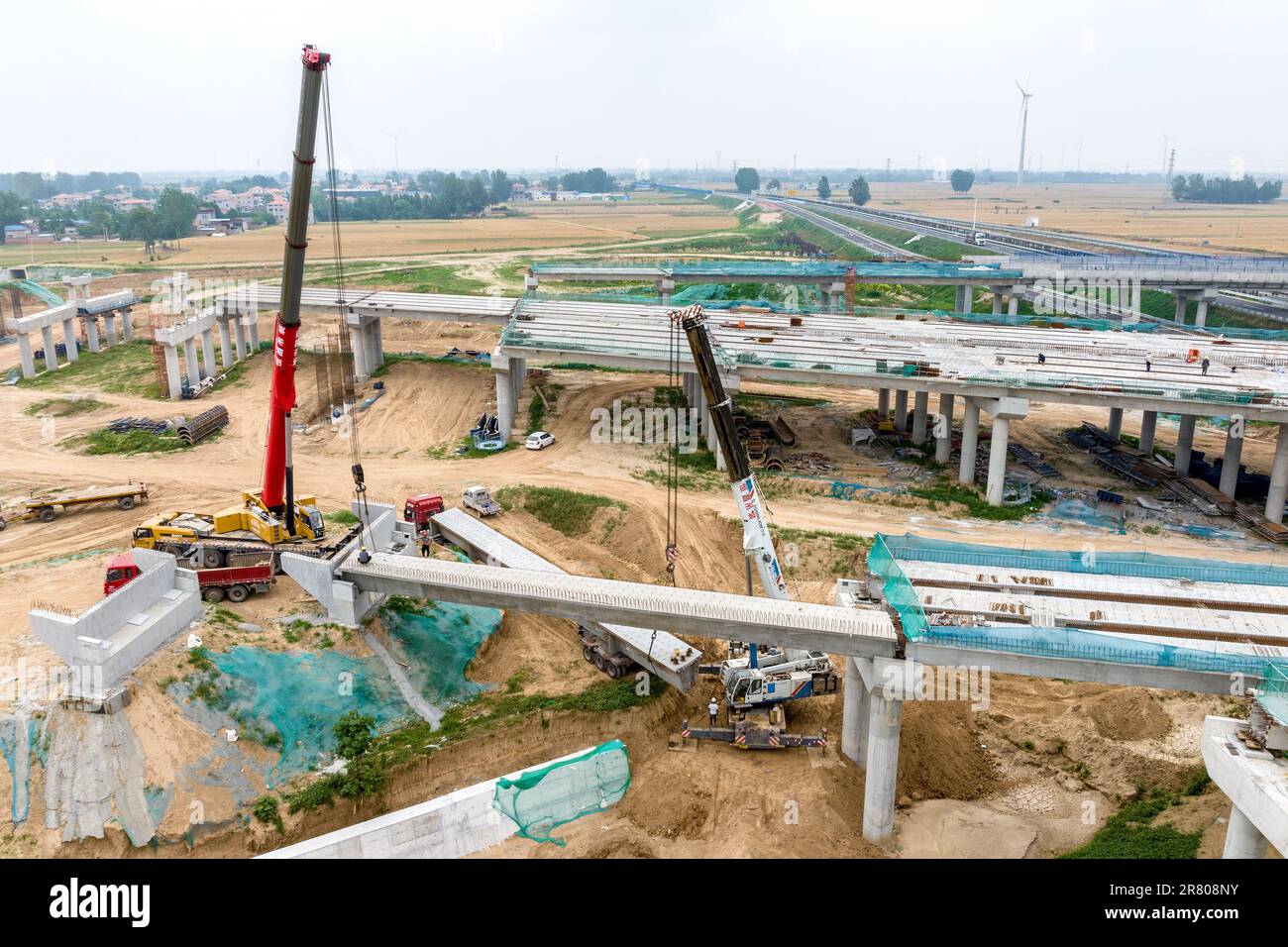 Aerial photo shows the construction of a high-speed interchange in ...
