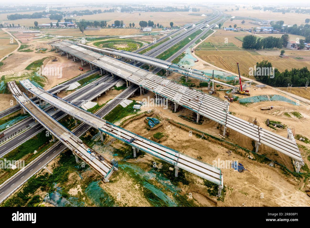 Aerial photo shows the construction of a high-speed interchange in ...