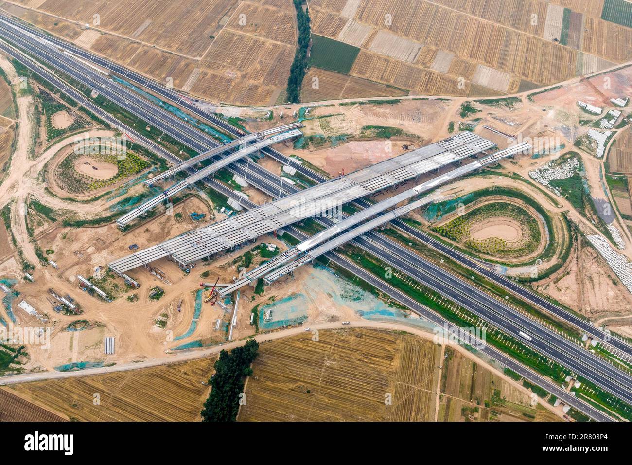 Aerial photo shows the construction of a high-speed interchange in ...